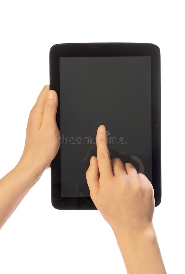 Hands using tablet pc stock photo. Image of hands, isolated - 63684598