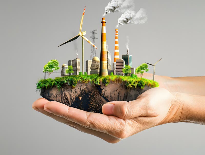 Hands Using Technology of Renewable Resources To Reduce Pollution and ...