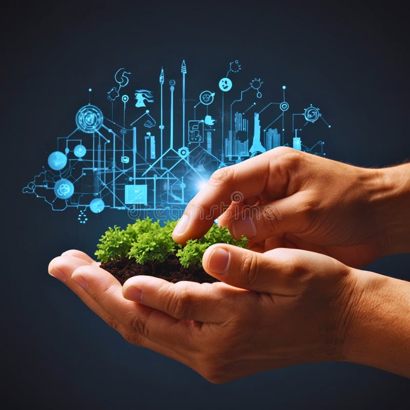 Hands Using Technology of Renewable Resources To Reduce Pollution and ...