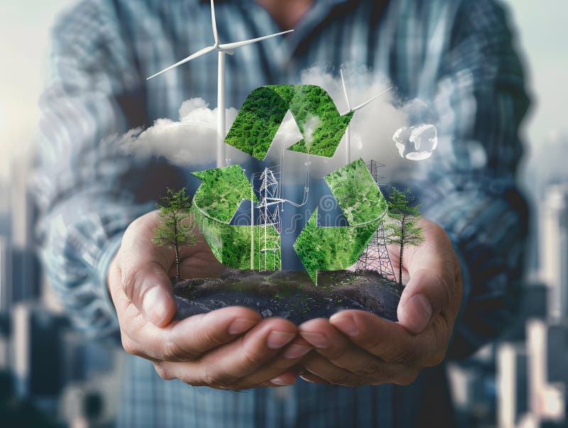 Hands Using Technology of Renewable Resources To Reduce Pollution and ...