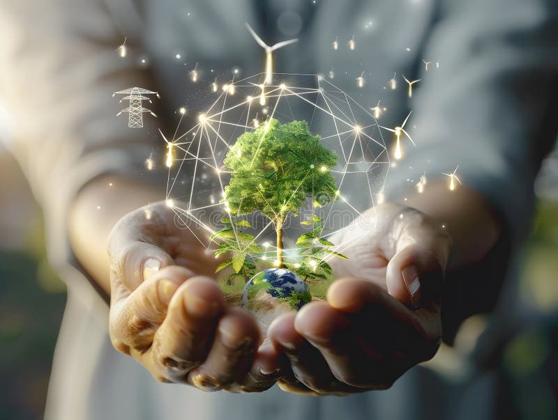 Hands Using Technology of Renewable Resources To Reduce Pollution and ...