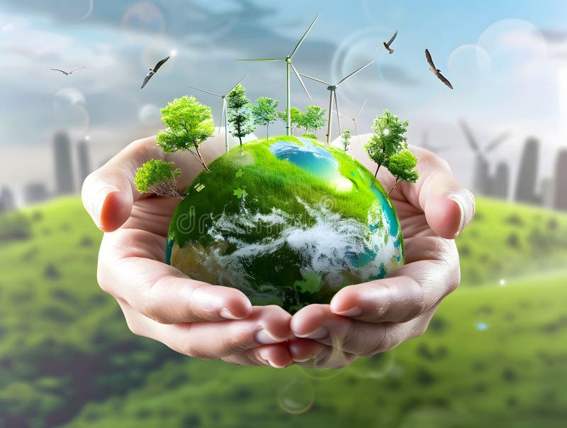 Hands Using Technology of Renewable Resources To Reduce Pollution and ...