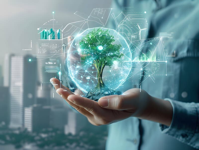 Hands Using Technology of Renewable Resources To Reduce Pollution and ...