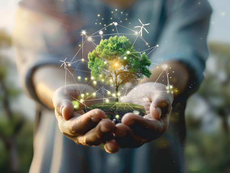 Hands Using Technology of Renewable Resources To Reduce Pollution and ...