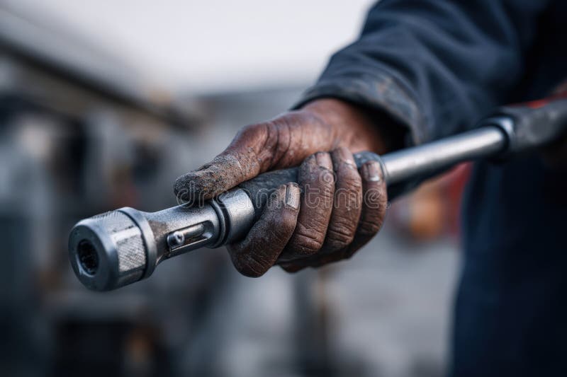 Hands Using Torque Wrench with Focus on Dial in Mechanical Workshop ...