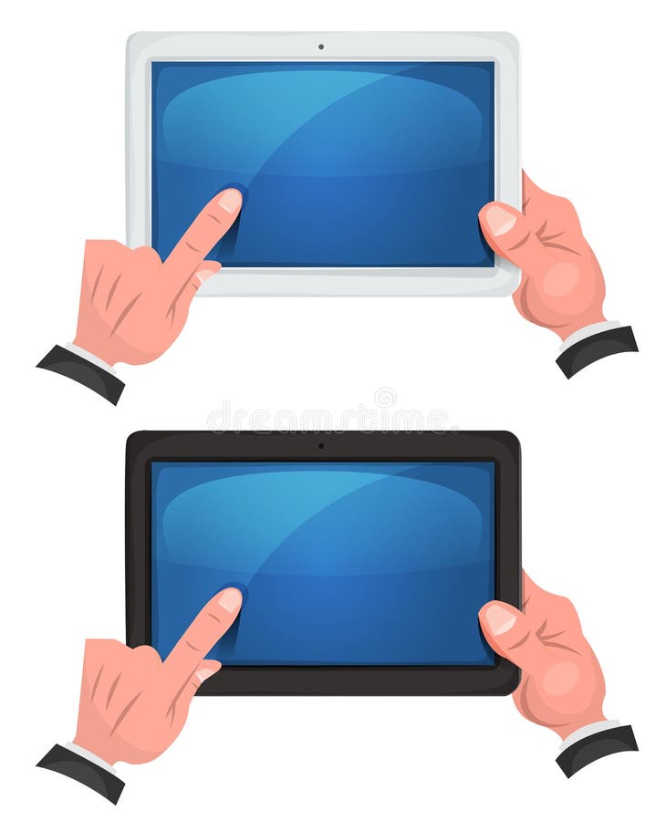 Hands Using Touch Screen On Digital Tablet Stock Vector - Illustration ...