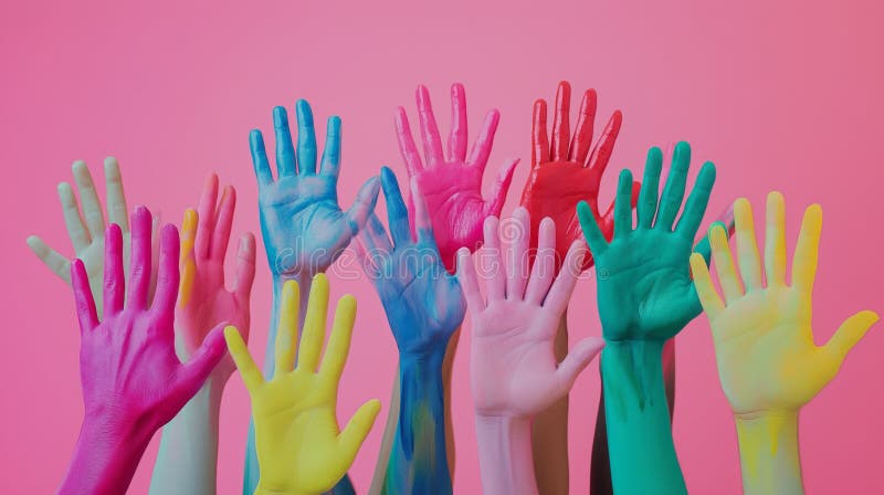 Hands of Various Colors are Raised Together in a Vibrant Display of ...