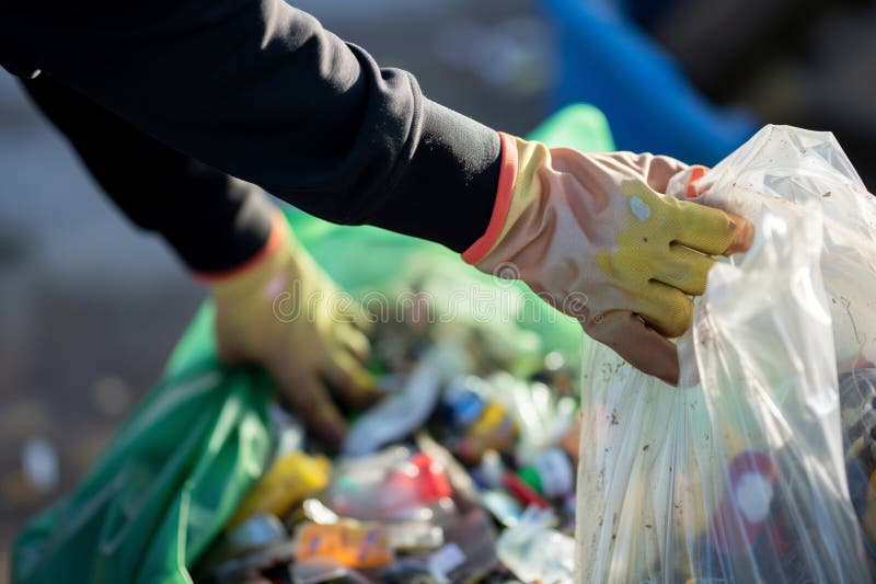 Hands of a Volunteer Bagging Gathered Plastic Litter Stock Image ...