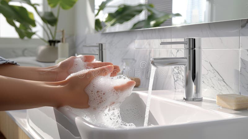 Hands Washing in Bathroom. AI Generated Stock Image - Image of ...