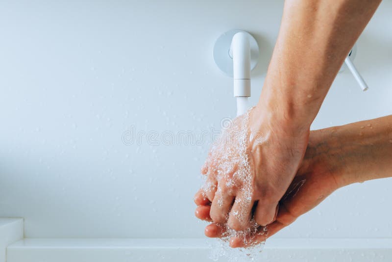Hands Washing Under the Faucet with Flowing Water Stock Image - Image ...