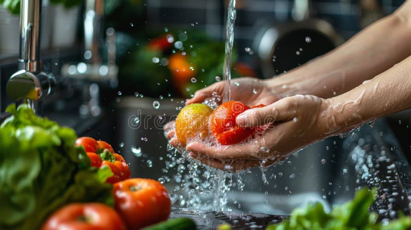 Hands Washing Vegetables at a Kitchen Sink, Generative AI Stock ...