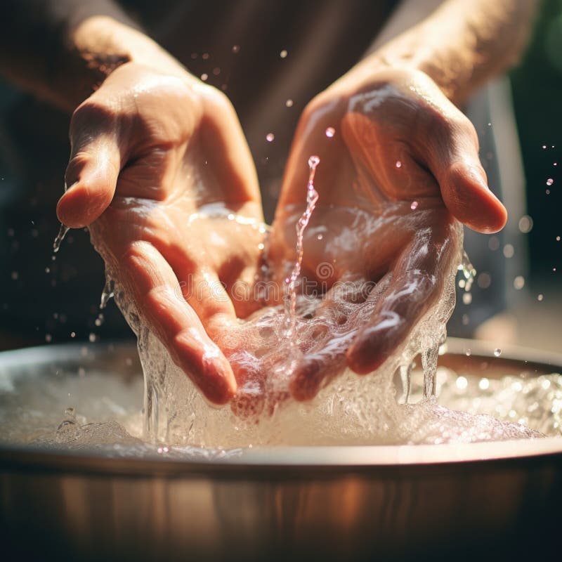 Hands Washing Hands with Water in a Sink, AI Stock Image - Image of ...