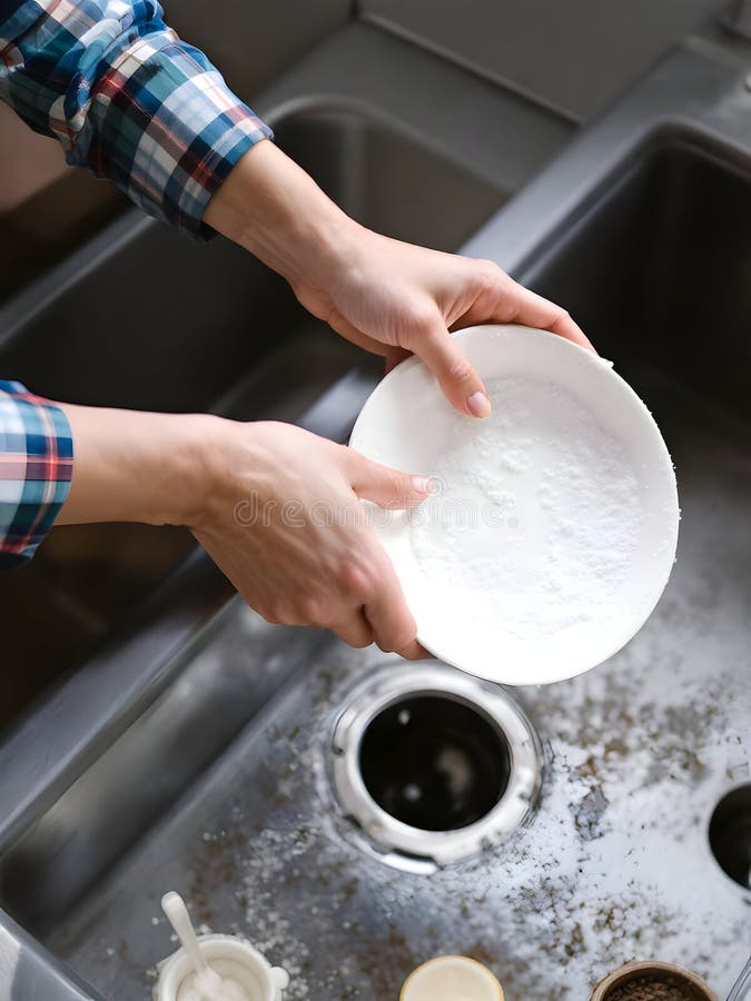 Hands Washing a White Plate in a Kitchen Sink Stock Illustration ...