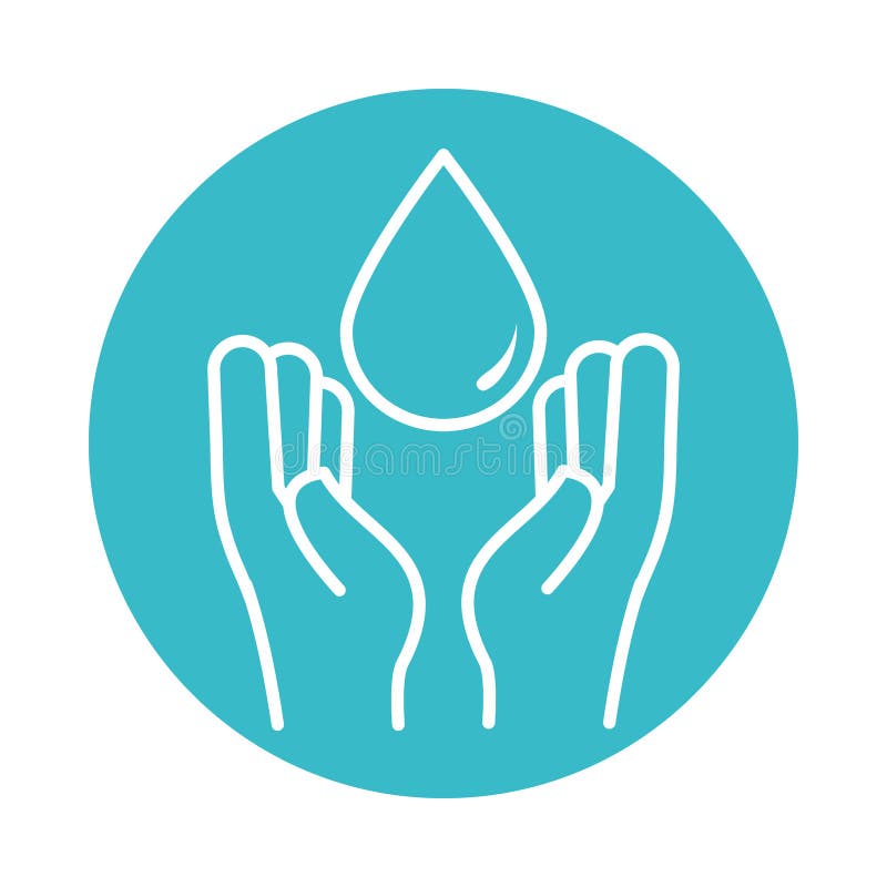 Hands with Water Drop Nature Liquid Blue Block Style Icon Stock Vector ...