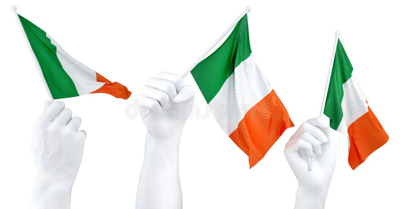 Hands Waving Flag of Ireland Isolated on White. 3d Rendering Stock ...