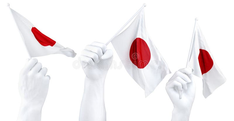 Hands Waving Flag of Japan Isolated on White. 3d Rendering Stock ...