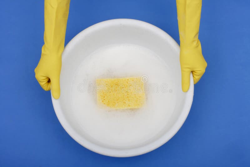 Hands Wearing Rubber Gloves, Wringing Out Sponge Stock Photo - Image of ...