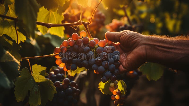 Hands of a Weathered Vintner Inspects His Wine Grape Harvest in the ...