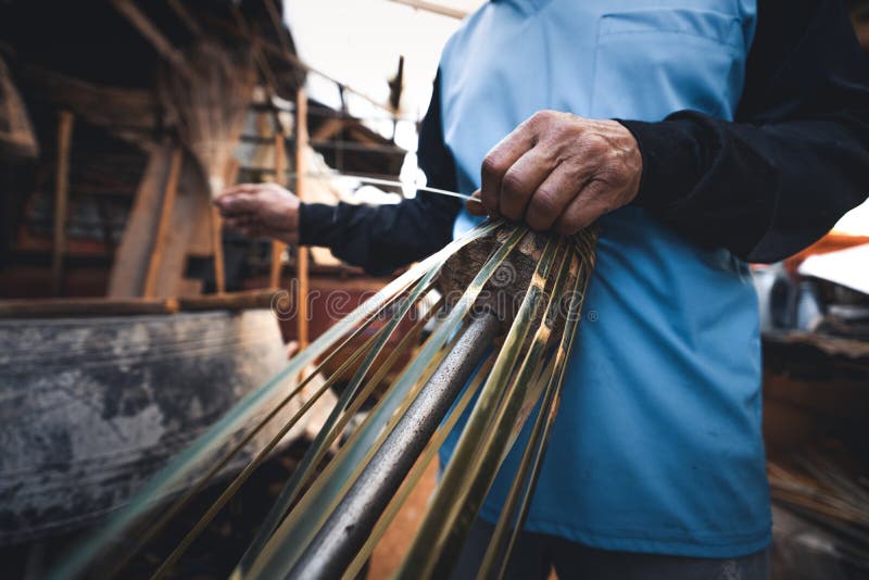 Hands Weaving Bamboo Baskets at Home Stock Photo - Image of female ...