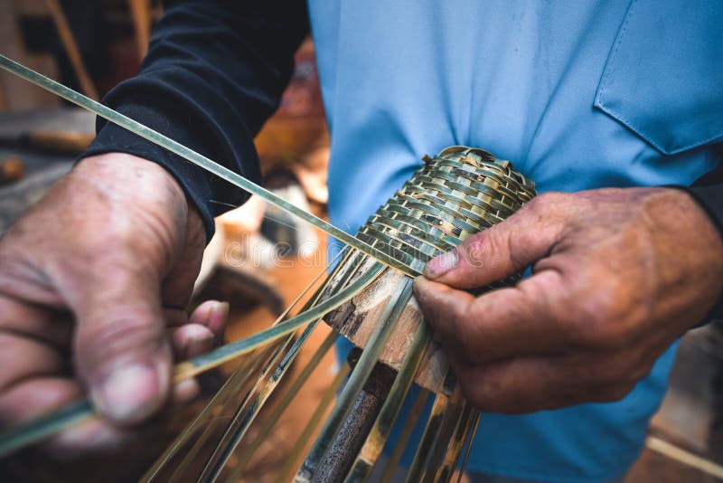 Hands Weaving Bamboo Baskets at Home Stock Image - Image of female ...