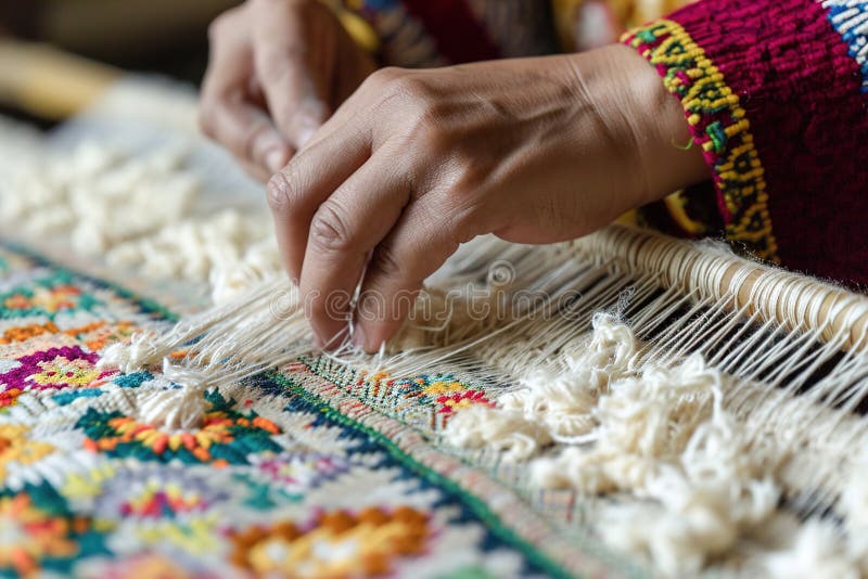 Hands Weaving Intricate Patterns in Textiles Stock Illustration ...