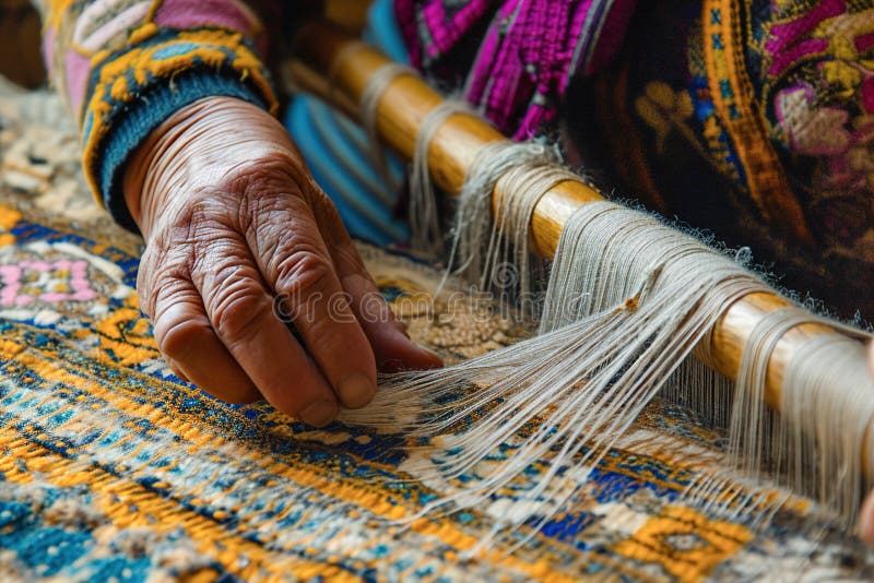 Hands Weaving Intricate Patterns in Textiles Stock Illustration ...