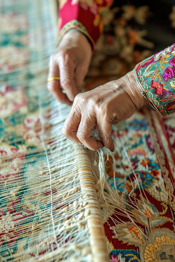 Hands Weaving Intricate Patterns in Textiles Stock Illustration ...
