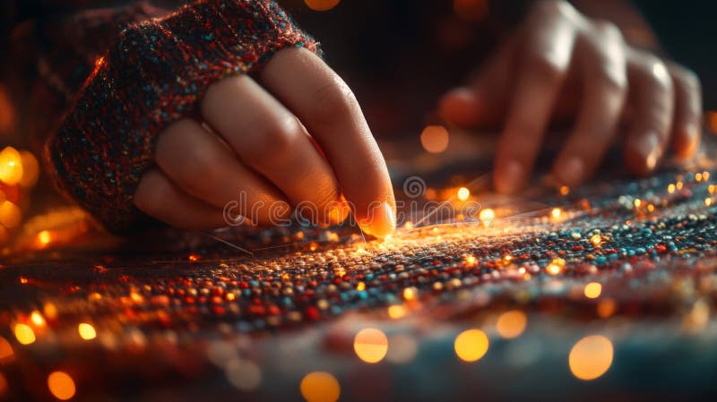 Hands Weaving Light into Festive Fabric Stock Illustration ...