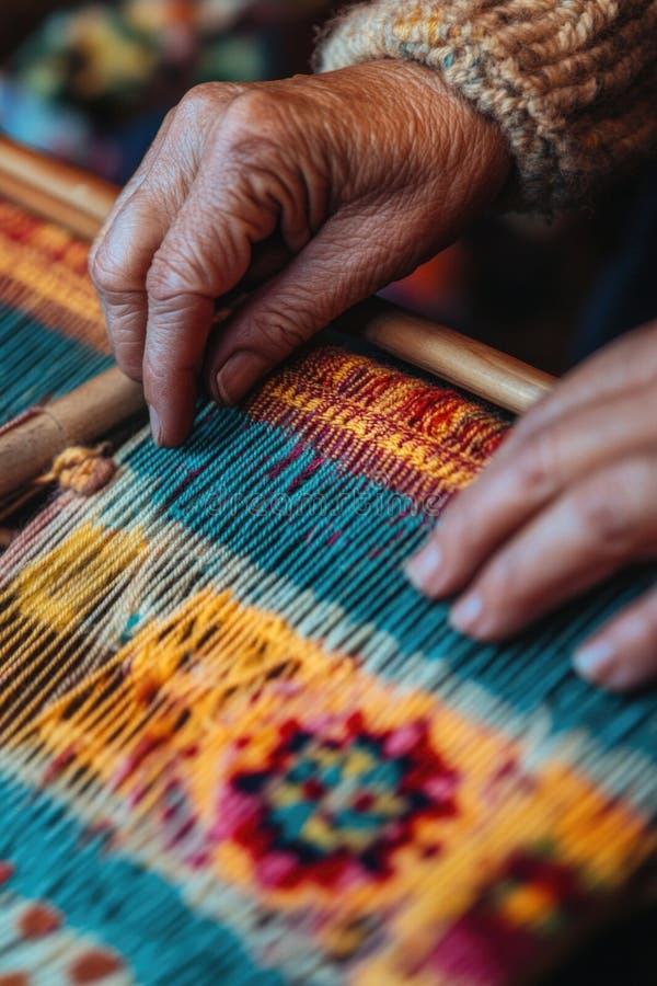 Hands on a weaving loom stock image. Image of loom, threads - 376285831