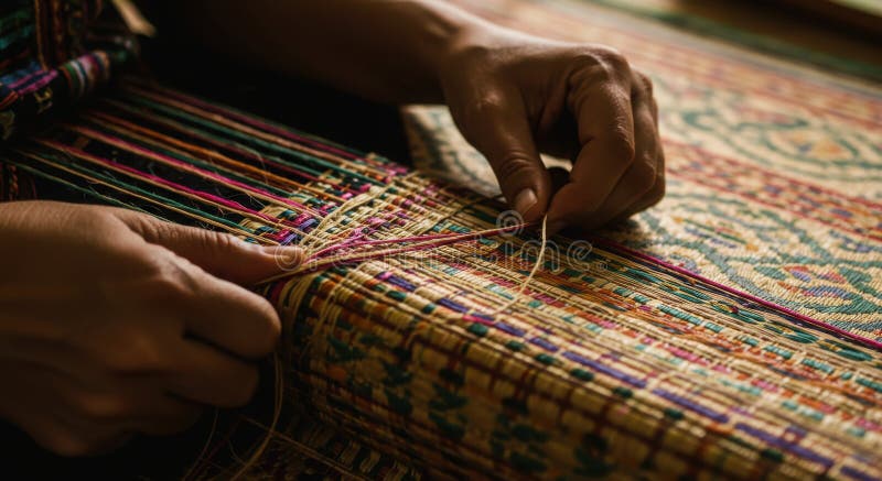 Hands Weaving Traditional Sri Lankan Dumbara Mat Pattern Close Up Craft ...