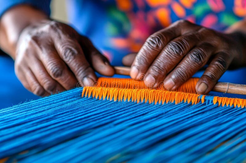 Hands Weaving Vibrant Textile Closeup of Hands Skillfully Weaving ...