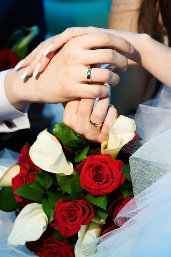 Hands with Wedding Gold Rings Happy Newlyweds Stock Image - Image of ...