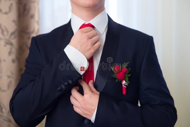 Hands of Wedding Groom Getting Ready in Suit. Stock Image - Image of ...
