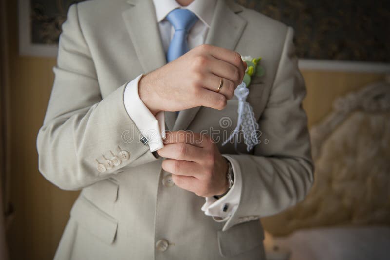 Hands of Wedding Groom Getting Ready in Suit Stock Image - Image of ...