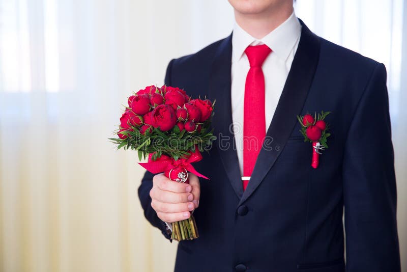 Hands of Wedding Groom Getting Ready in Suit. the Groom Holds we Stock ...