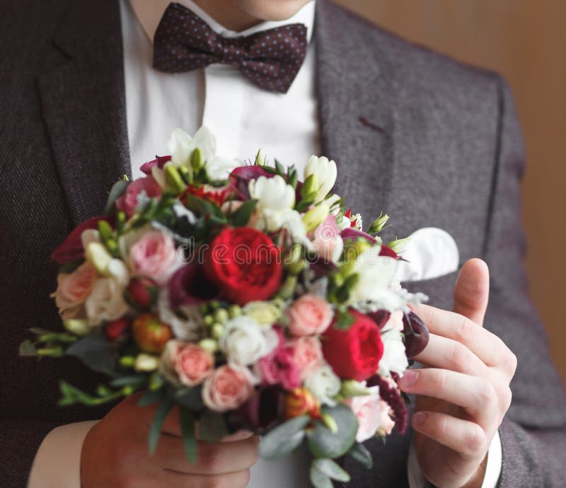 Hands of Wedding Groom Getting Ready in Suit. Stock Image - Image of ...