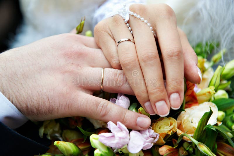 Hands with Wedding Rings Bride and Groom Stock Image - Image of ...