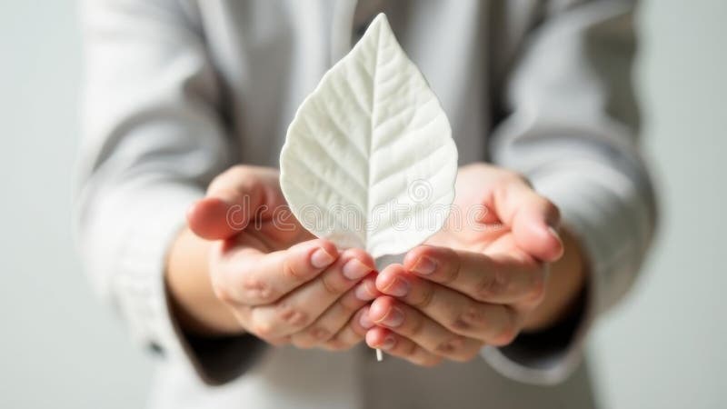In Hands a White Leaf from a Tree Stock Image - Image of explore, green ...