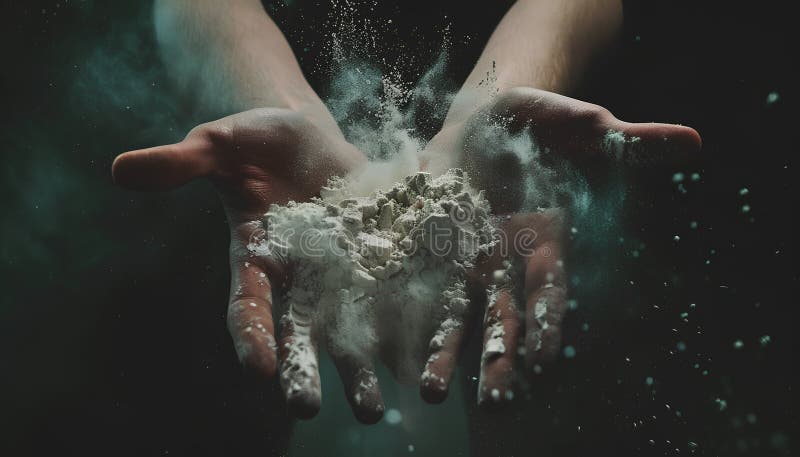 Hands and White Powder Splash Stock Image - Image of dust, work: 369631253