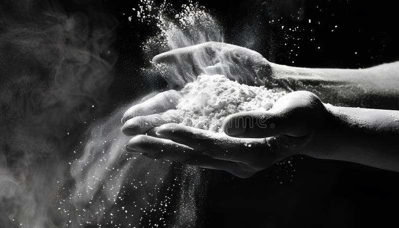 Hands and White Powder Splash Stock Photo - Image of black, bread ...