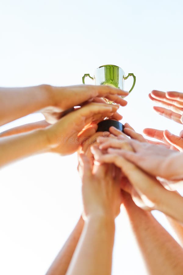 Hands of the winning team stock photo. Image of building - 170695034