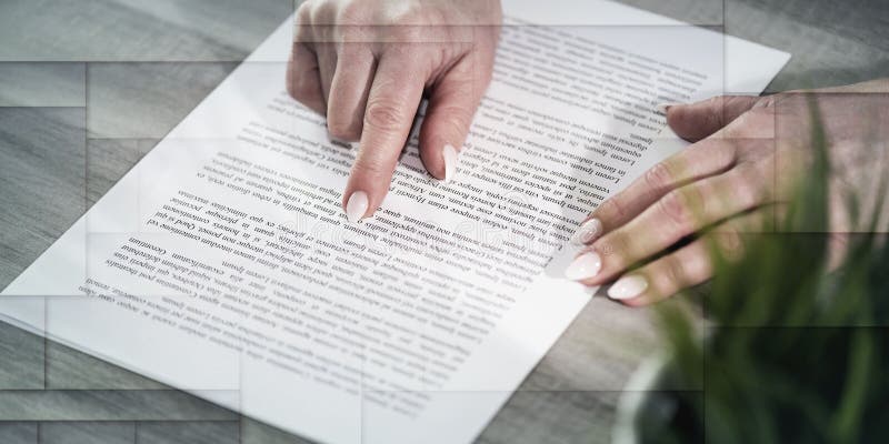 Hands of Woman Checking Document, Geometric Pattern Stock Image - Image ...