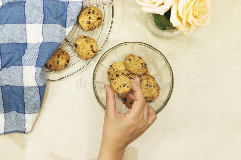 Hands Woman Eating Chocolate Chip Cookies Stock Photo - Image of ...