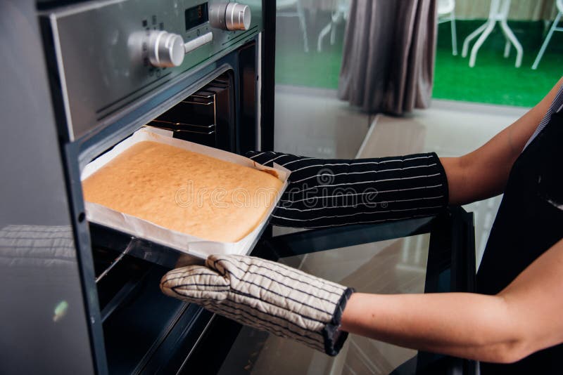 Hands of Woman Holding Dough Bread on Front Oven Stock Image - Image of ...