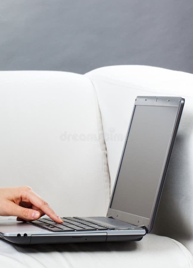 Hands of Woman with Laptop. Relaxing or Working with Computer Stock ...