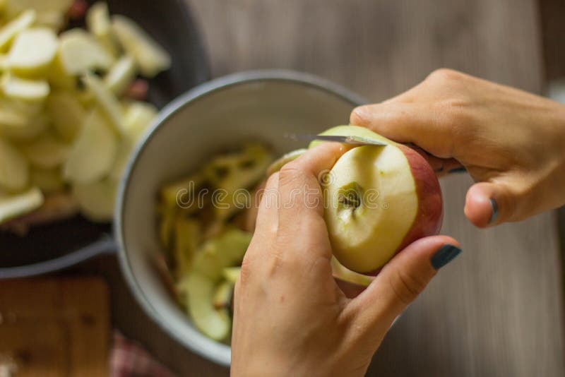 Hands of a Woman Peeling an Applie for a Pie Stock Photo - Image of ...