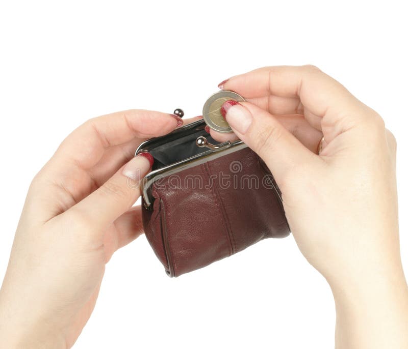 Hands of the Woman Putting a Coin in a Purse Stock Image - Image of ...