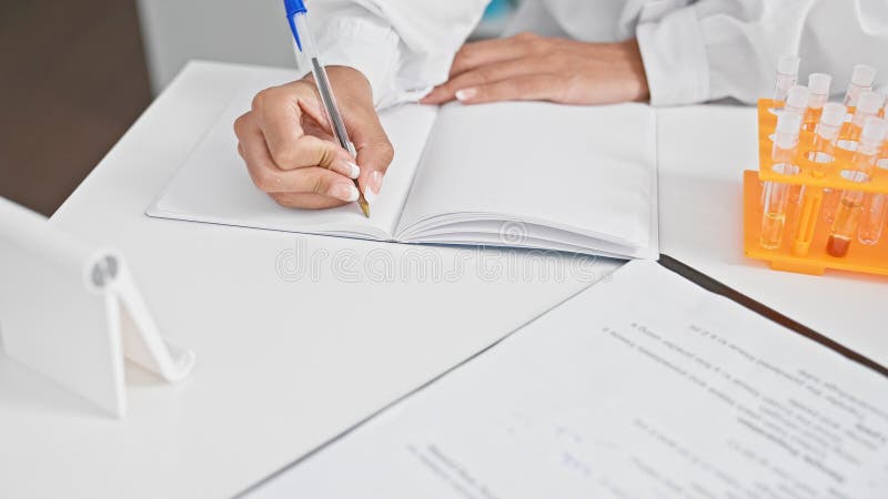 Hands of Woman Scientist Taking Notes at Laboratory Stock Image - Image ...