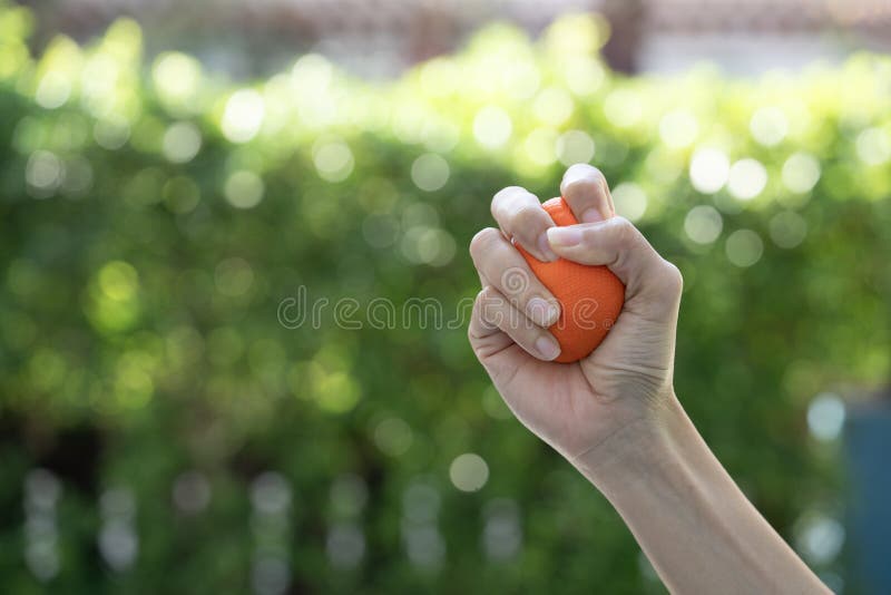 Hands of a Woman Squeezing a Stress Ball, Stress or Exercise Concept ...