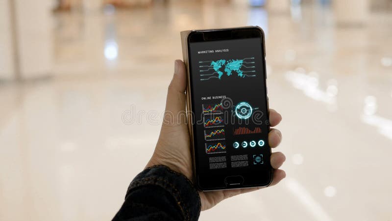 Hands of Woman Using Using Smartphone with HUD Head Up Display User ...